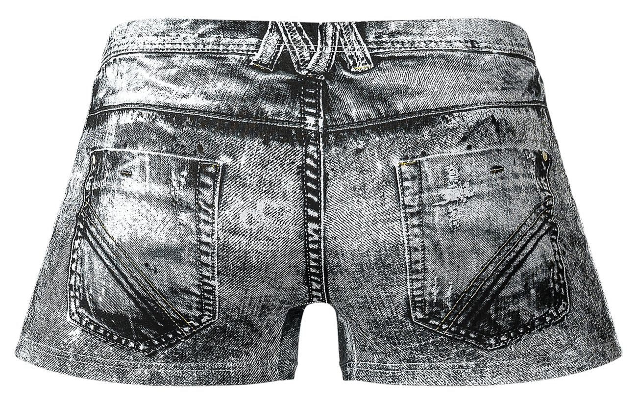 Male Power 145-286 Dirty Denim Mini Short Color Denim Print – CandyMan ...