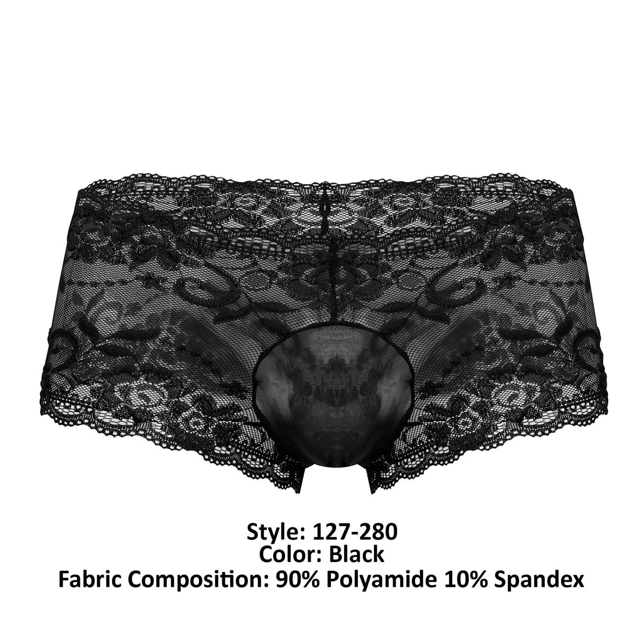 Male Power 127-280 Sassy Lace Mini Short Sheer Pouch Color Black ...